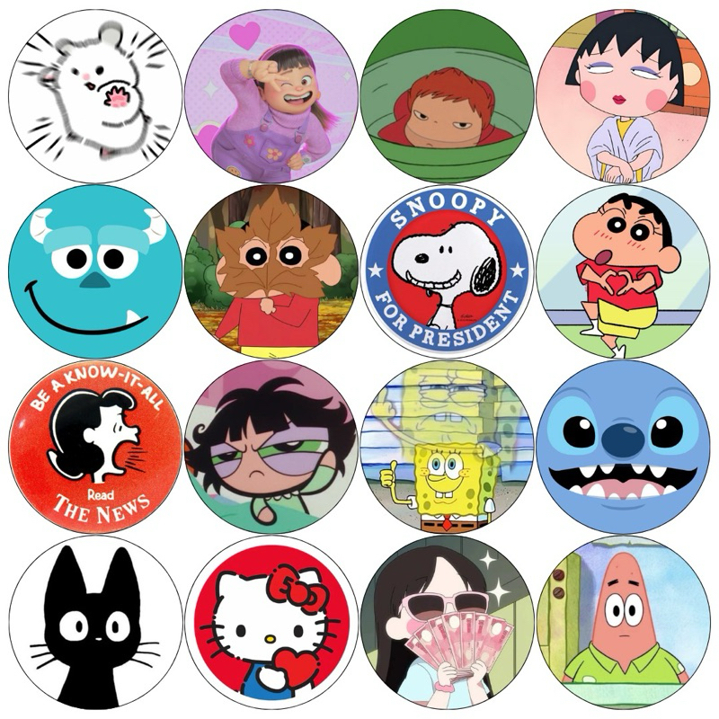 Jual Pin Button 44mm Glossy - Batch 2/ Cartoon/ Aesthetic/ Random ...