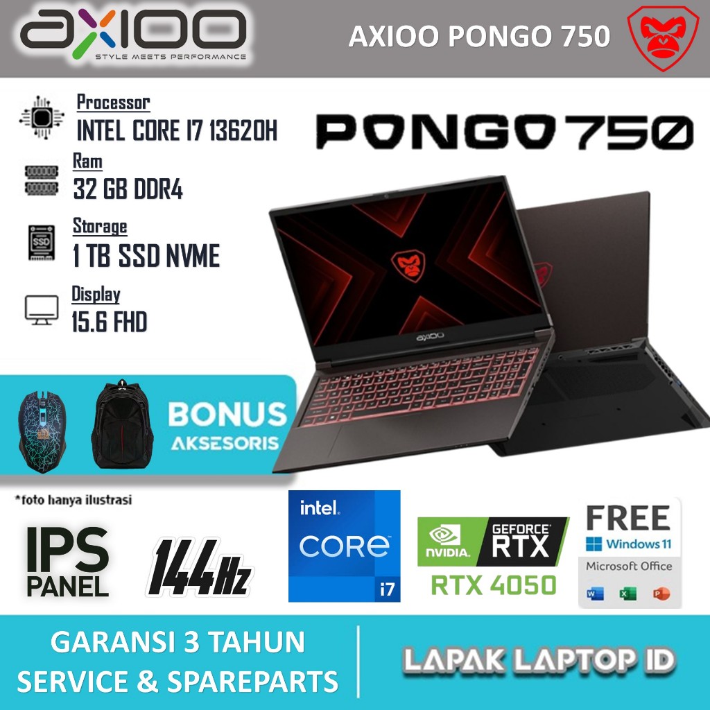Jual Laptop Axioo Pongo 750 Intel Core i7 13620H RTX4050 RAM 32GB 1TB ...