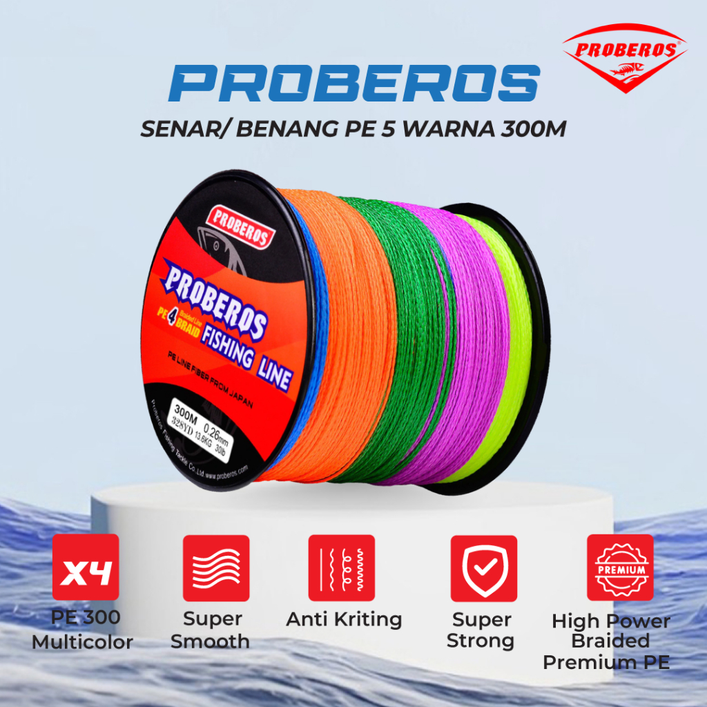 Jual PROBEROS Senar / Benang PE 5 warna 300M kualitas kuat dan halus SP009 | Shopee Indonesia
