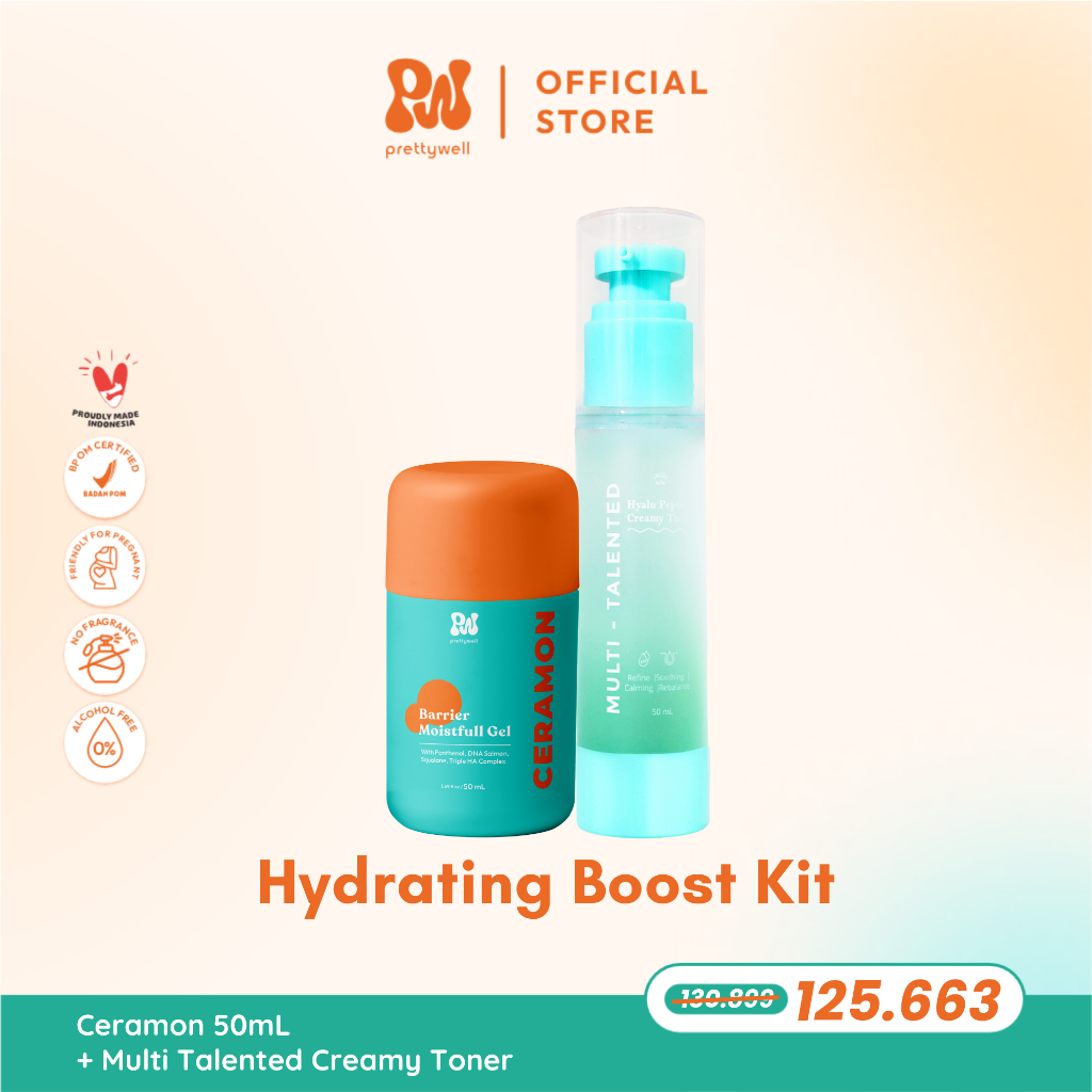 Jual Prettywell Hydrating Boost Kit [ Hydrating Toner + Moisturizer CeraMon 50 ML Tube ...