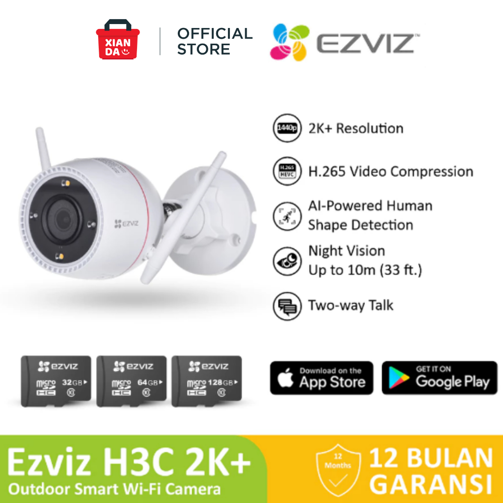 Jual EZVIZ H3C 4MP 2K+ SMART IP 67 CAMERA CCTV OUTDOOR WATER RESISTANT IP6 INDOOR AUDIO 2 WAY ...