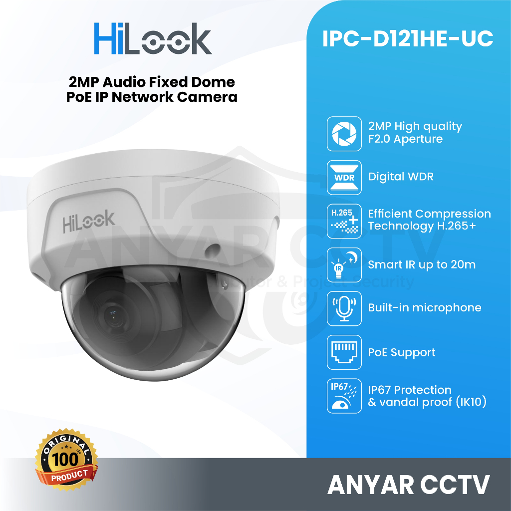 Jual HILOOK IPC-D121HE-UC 2MP Audio Fixed Dome PoE IP Network Camera | Shopee Indonesia