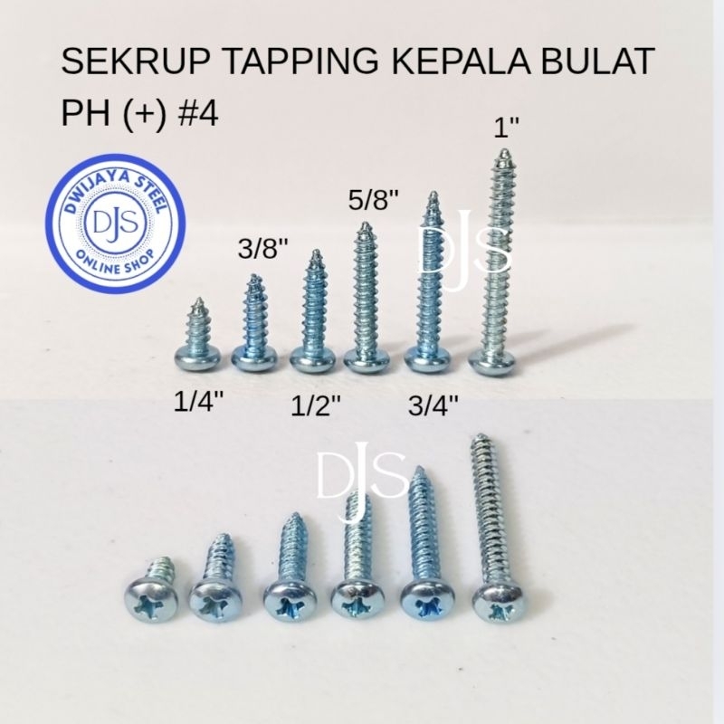 Jual 100PCS PH (+) PUTIH SEKRUP TAPPING PAB (+) MOON LION #4 1CM 1,2CM ...