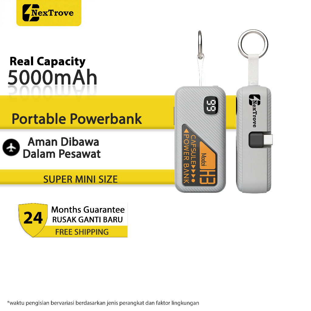 Jual NexTrove N17 Portable Powerbank Powerbank Mini 5000mAh With Port and Cable Type C Lightning ...