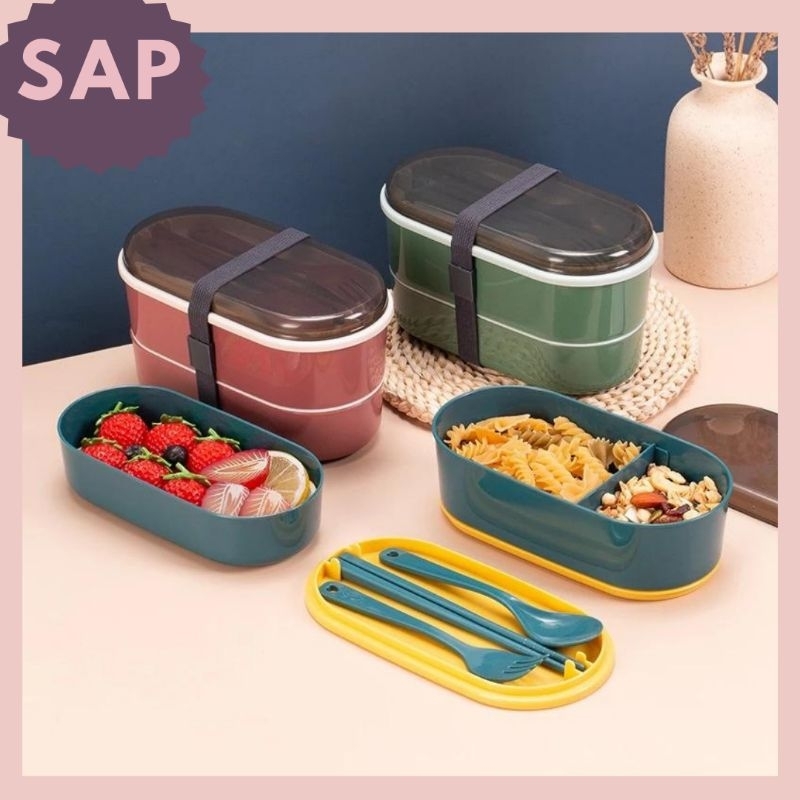 Jual Lunch box kotak bekal makan siang bento set 700ml free sendok tempat makan siang anak ...