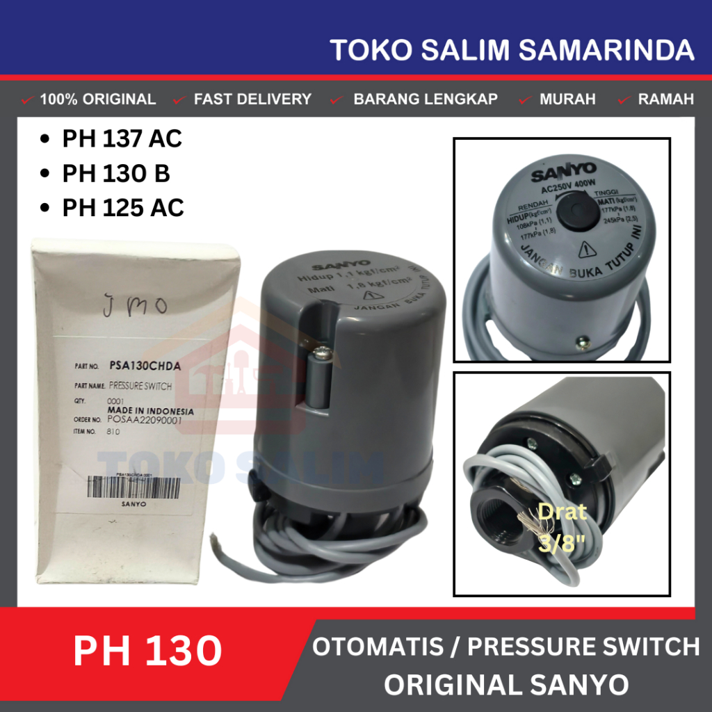 Jual OTOMATIS POMPA AIR SANYO ORIGINAL PH 130 B (Pressure Switch) drat 3/8 cocok untuk PH 137 AC ...