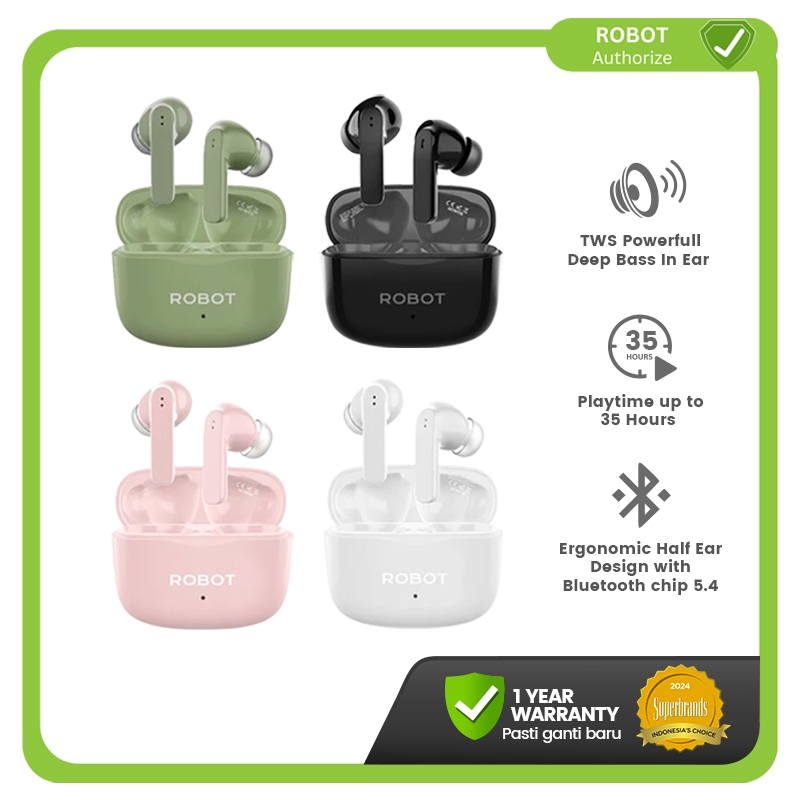 Jual ROBOT T70E TWS Earphone Airbuds Deep Bass Bluetooth 5.4 Original ...