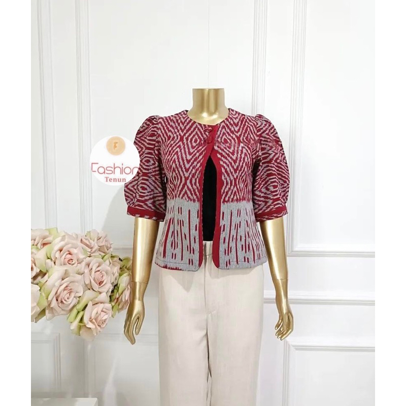 Jual Sasha Blazer tenun maroon (Atasan Tenun Endek) | Shopee Indonesia