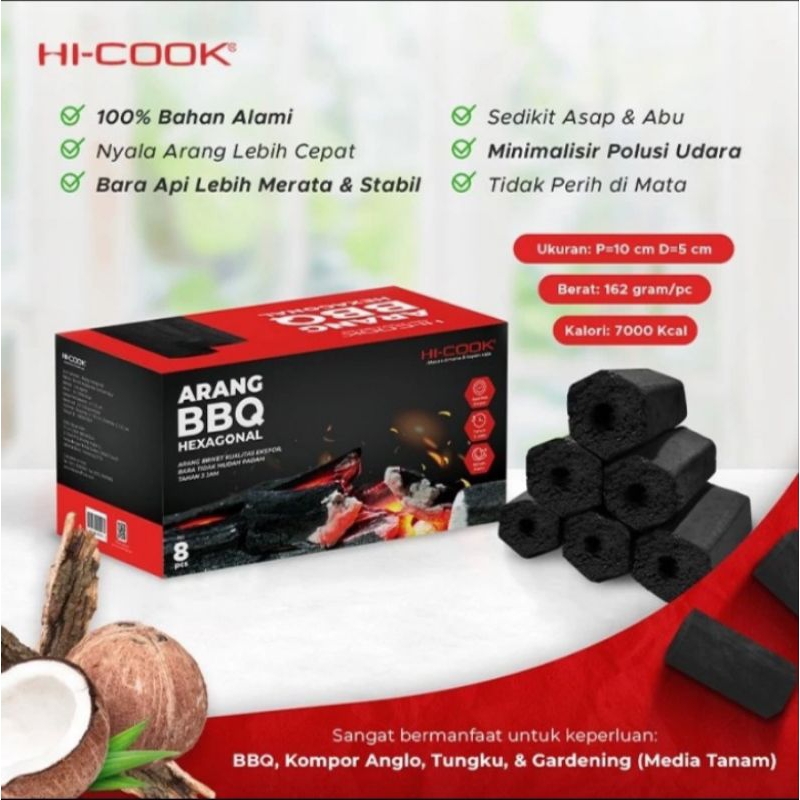 Jual ARANG BRIKET BBQ HI COOK HEXAGONAL PREMIUM QUALITY - arang ...