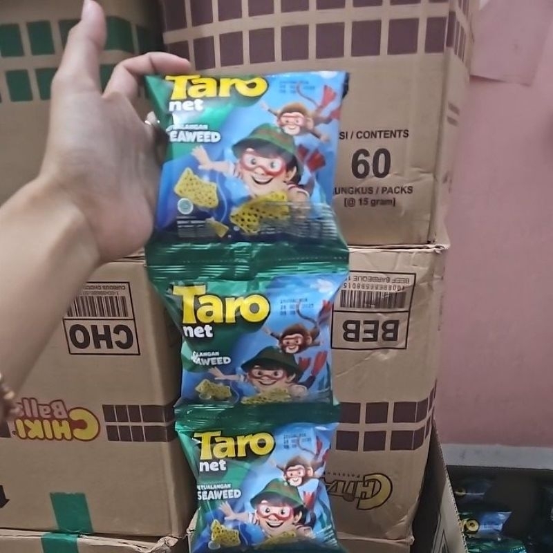 Jual TARO NET CHIKI SNACK RUMPUT LAUT / BBQ ISI 8 GR X 10 PCS | Shopee ...