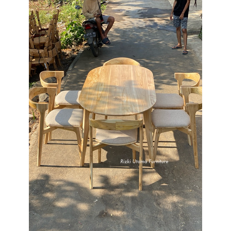 Jual Set Meja Makan Dining Table Kayu Jati Kursi 6 / Set Meja Makan ...