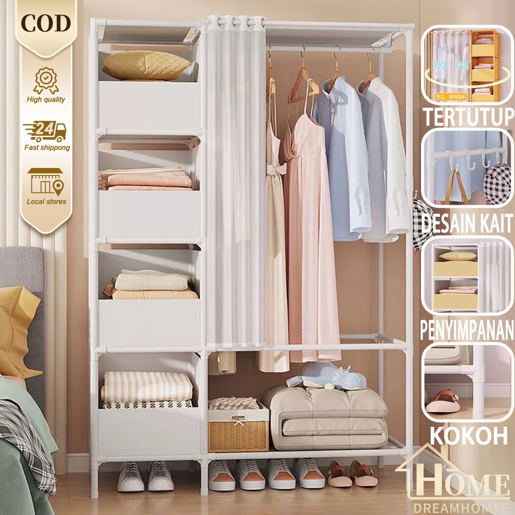 Jual COD Rak Gantungan Pakaian Wardrobe Clothes Storage Rack Stand ...