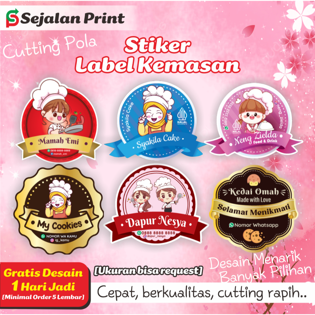 Jual Stiker Label Custom Kemasan Cutting Pola Gratis Desain / Stiker ...