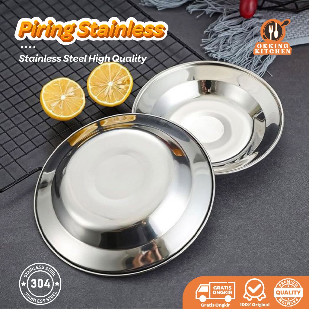 Jual Piring makan stainless steel ukuran 22cm Bahan tebal dan Higienis ...