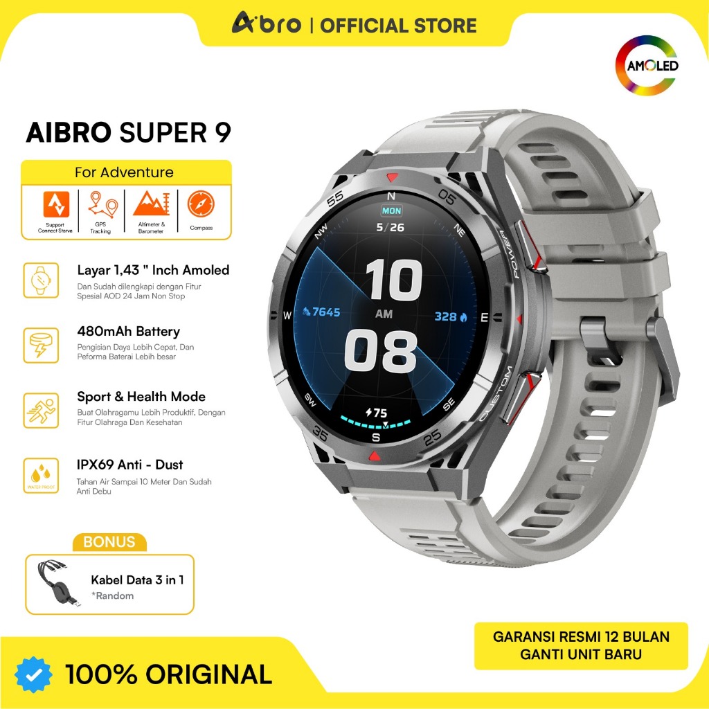 Jual [ BUY 1 GET 1 ] AIBRO Smartwatch SUPER 9 IPX69 Tahan air | Amoled ...