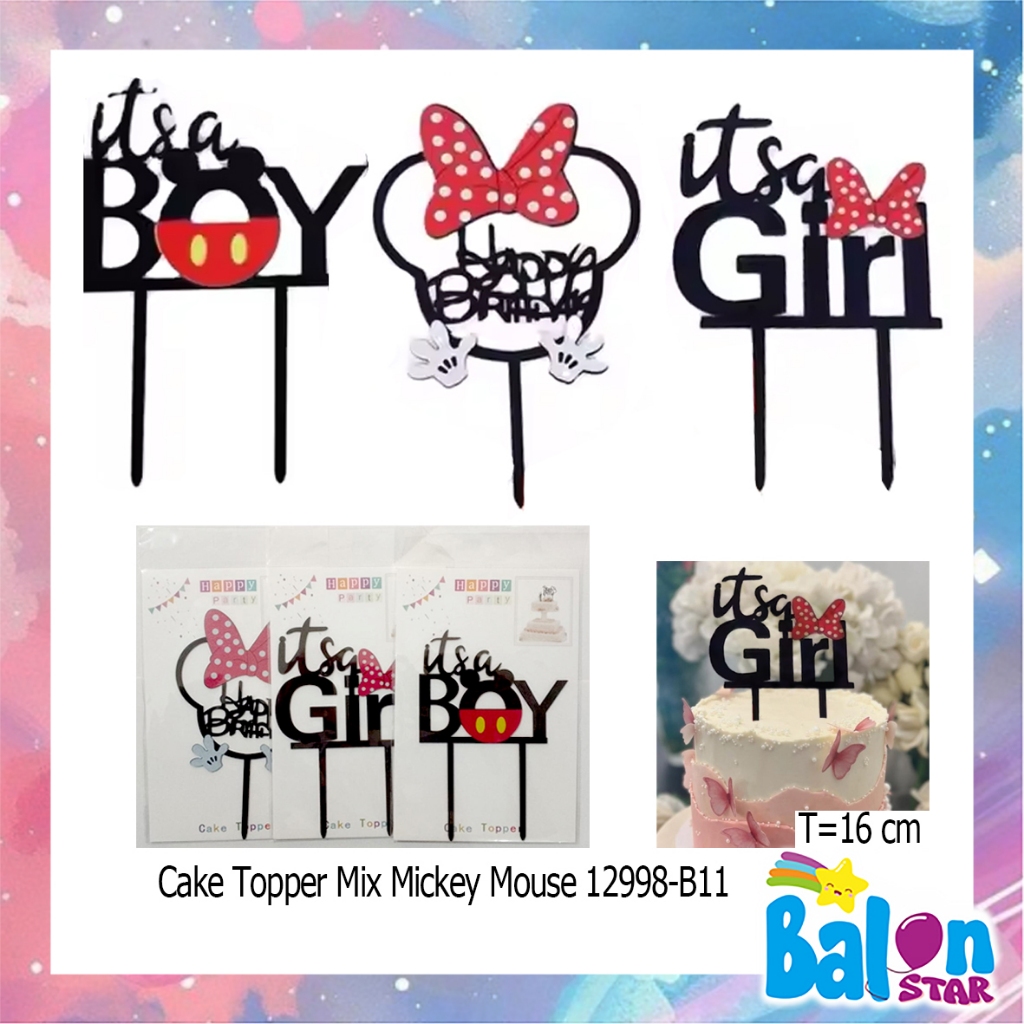 Jual (1Pcs) Cake Topper Mix Mickey Mouse, cake topper HBD, tusukan kue ...