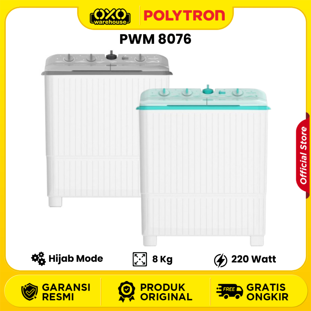 Jual POLYTRON Mesin Cuci PWM 8076 8 Kg 2 Tabung Hijab Mode Low Watt ...