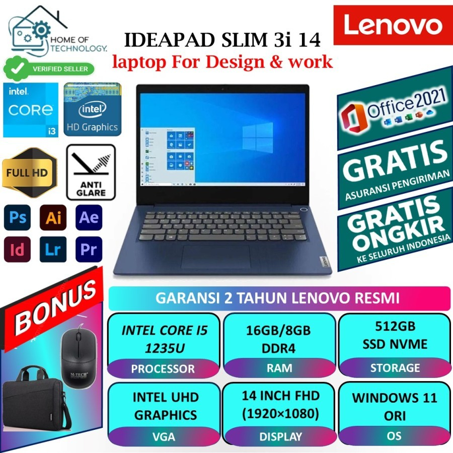 Jual LAPTOP BARU LENOVO Ideapad Slim 3i 14 INTEL I3 1215U 16GB 1TB SSD ...