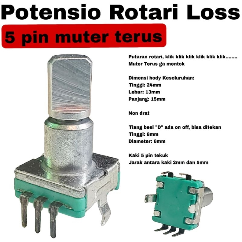 Jual Potensio Rotari Loss 5 pin Rotary Klik Digital Kaki 3-2 Tekuk ...