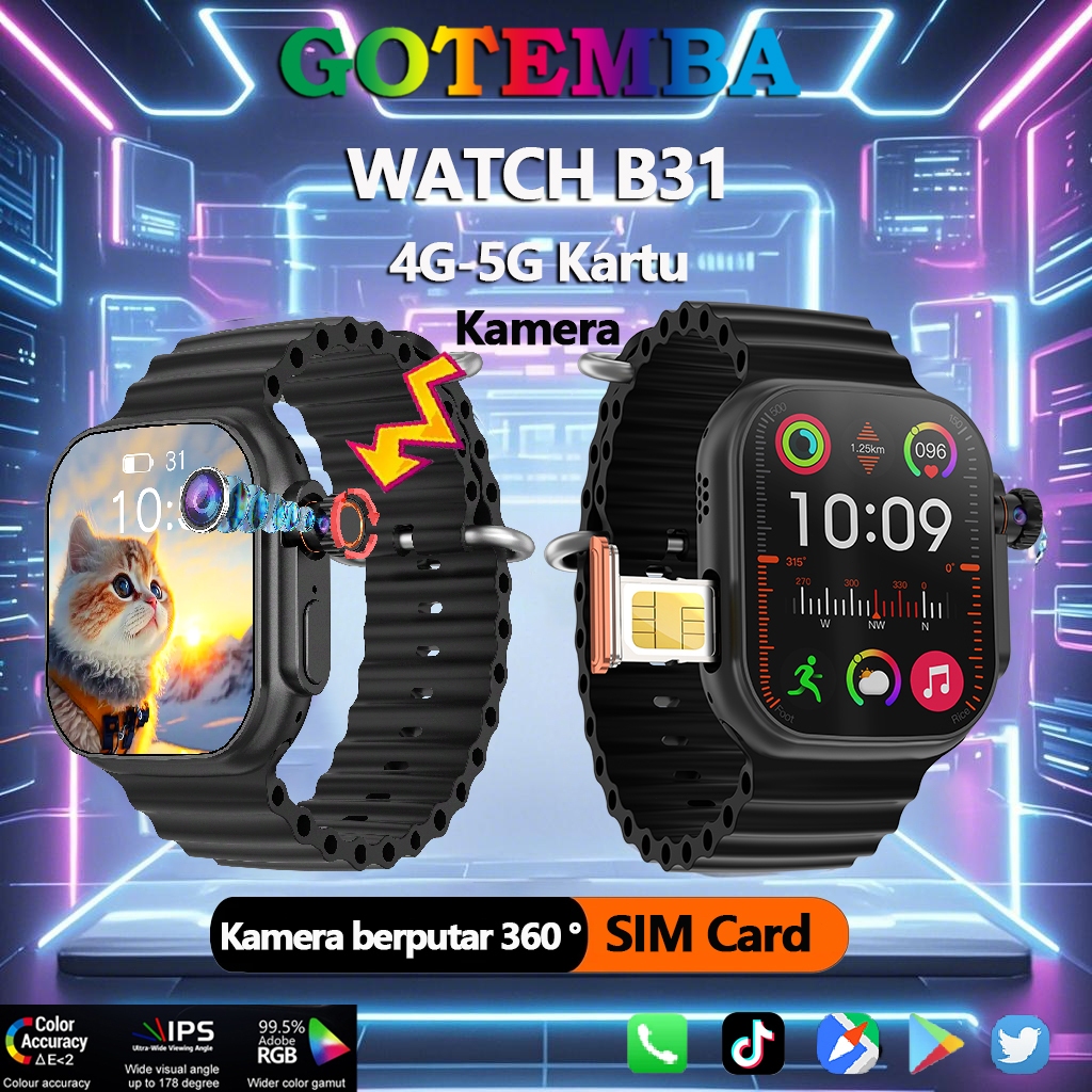 Jual 【360° kamera】GOTEMBA Smartwatch B31 2.02 inci Sim card 4G/5G GPS NFC Full Touch Screen ...