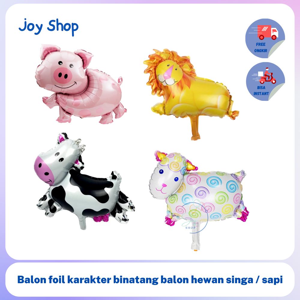 Jual Balon foil karakter binatang balon hewan singa / sapi | Shopee ...
