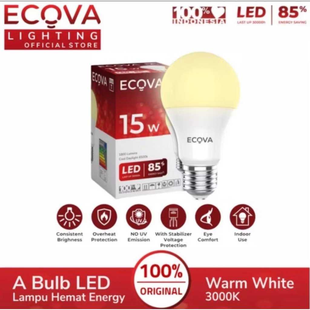 Jual Lampu Ecova LED Bulb 15W 15 W 15 Watt 15Watt - Kuning WarmWhite 3000K | Shopee Indonesia