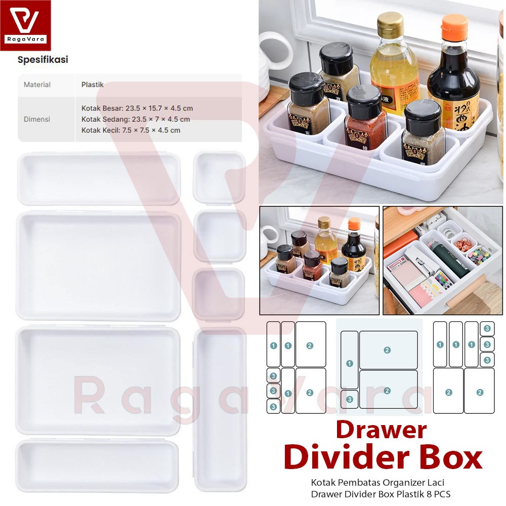 Jual Kotak Pembatas Organizer Laci Drawer Divider Box Plastik 8 PCS ...