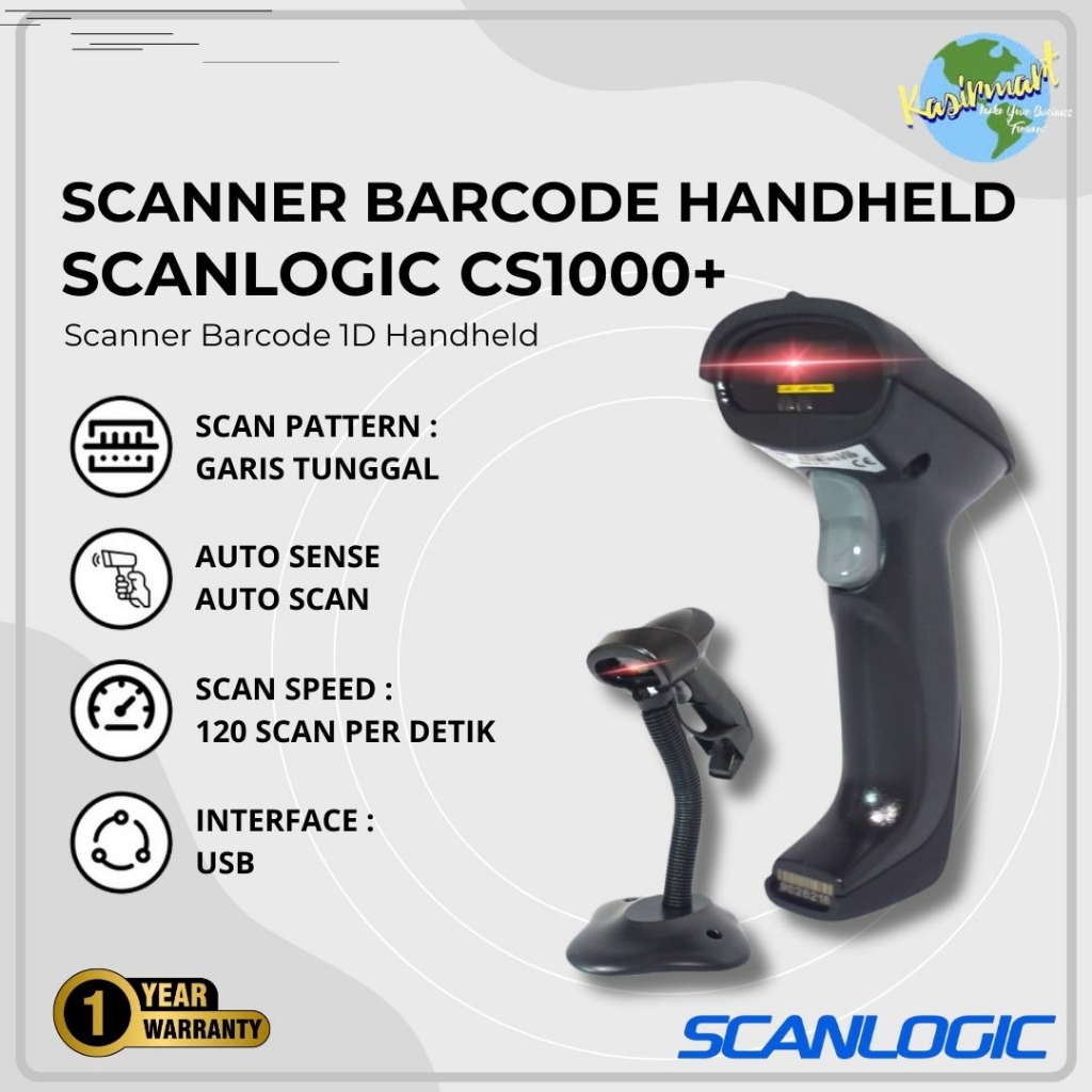 Jual Scanlogic CS1000 Plus Scanner Barcode 1D USB Include Stand Scan ...