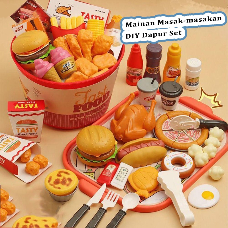 Jual Mainan Masak-masakan Dapur Set Fast Food Makanan Cepat Saji Burger ...