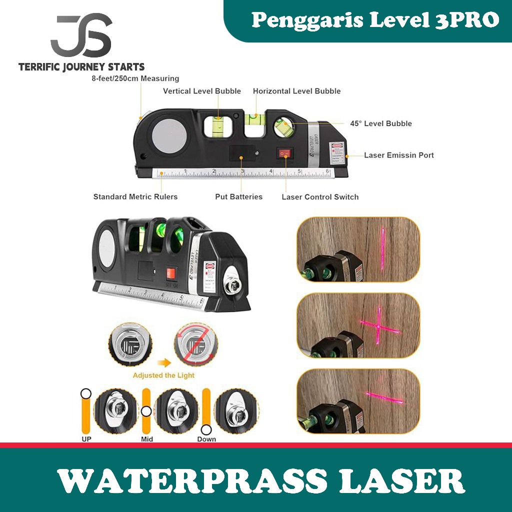 Jual JS Fixit Level Pro 3 Penggaris Laser Waterpass Meteran Laser 250Cm ...