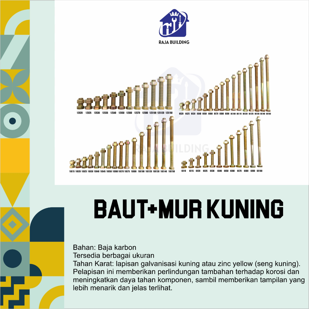 Jual BAUT MUR KUNING SET/BAUR/MUR/SEKRUP/BAUT MUR SET | Shopee Indonesia