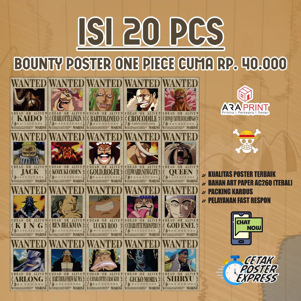 Jual Poster Bounty One Piece Isi 20pcs Ukuran A4 21x30cm PART2 | Shopee ...
