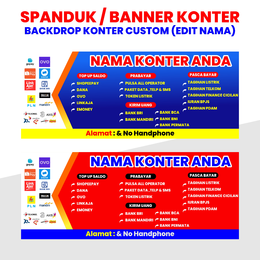 Jual BANNER SPANDUK KONTER PULSA/HIASAN KONTER PULSA/PERLENGKAPAN KONTER PULSA | Shopee Indonesia