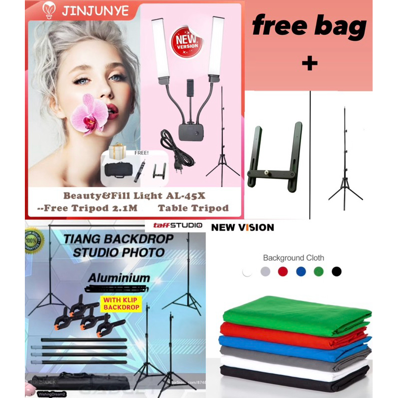 Jual Lighting Tiang Backdrop Kain Backdrop free Tripod + Bag + Table ...
