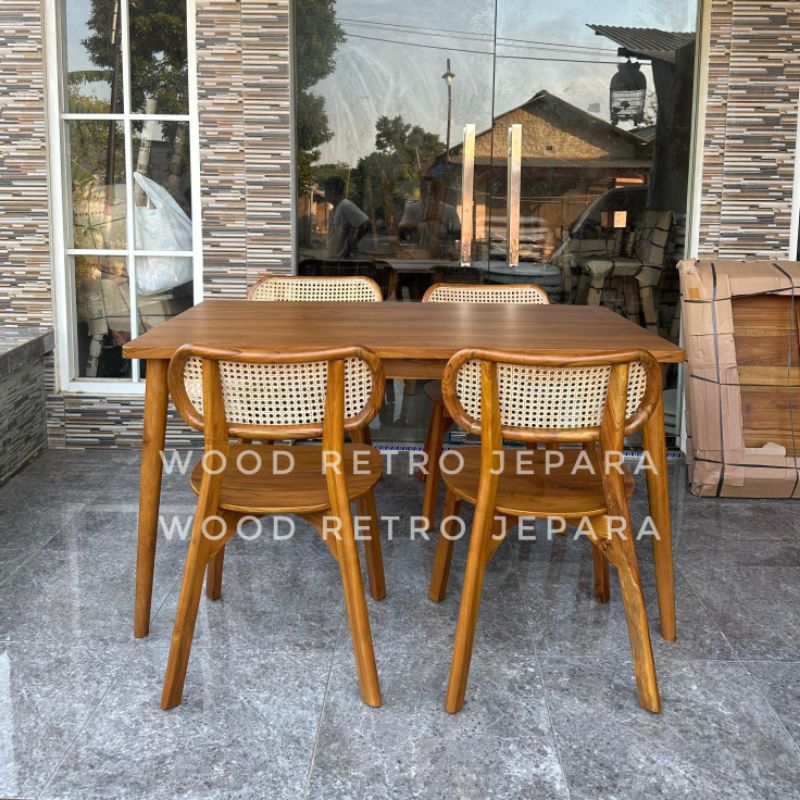 Jual Tebal TOP Meja 3cm !!! Set Meja Makan 120x80x75 Kursi Kacang Rotan Retro Harga Murah - Meja ...