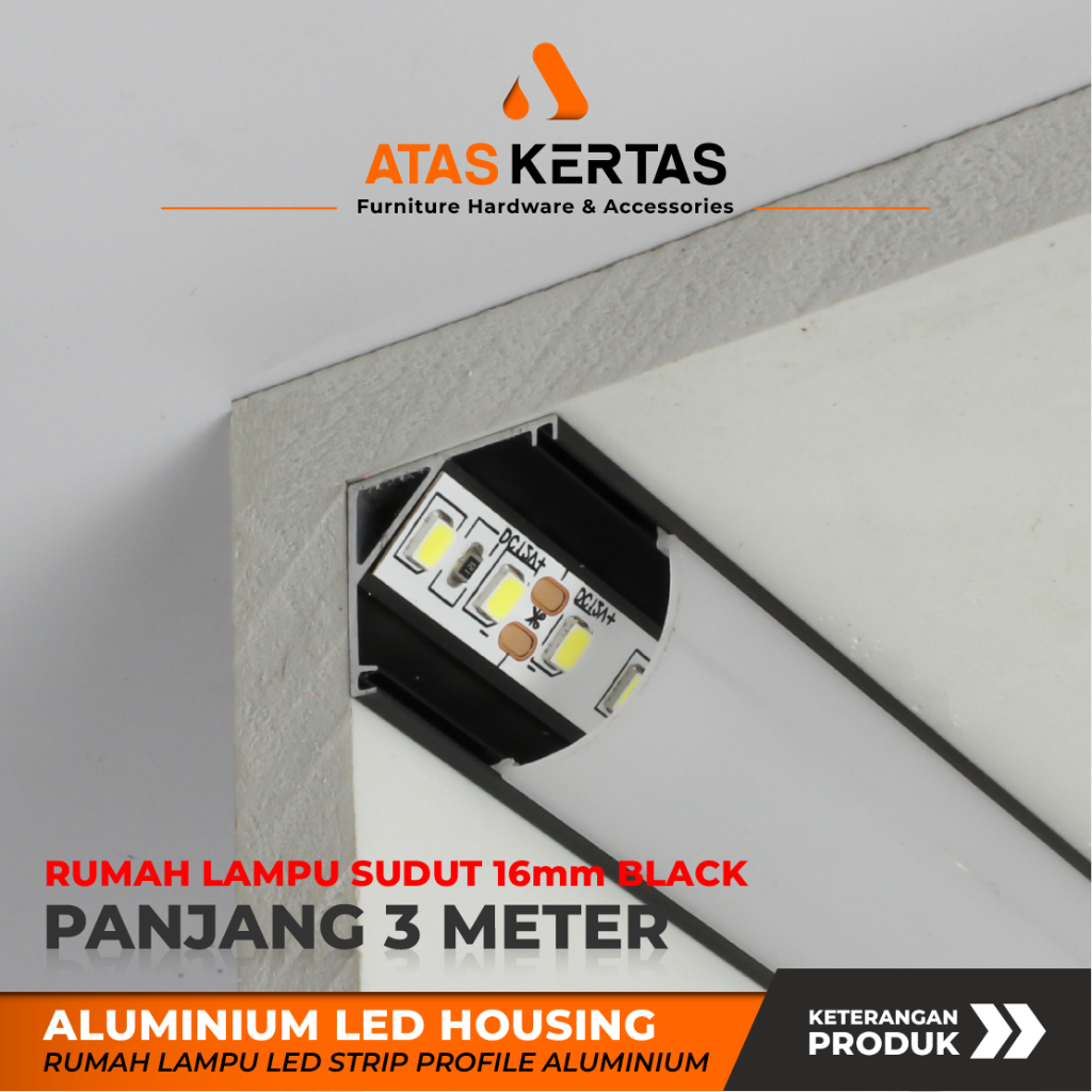 Jual housing led strip siku hitam 3meter - kap cover rumah lampu led ...