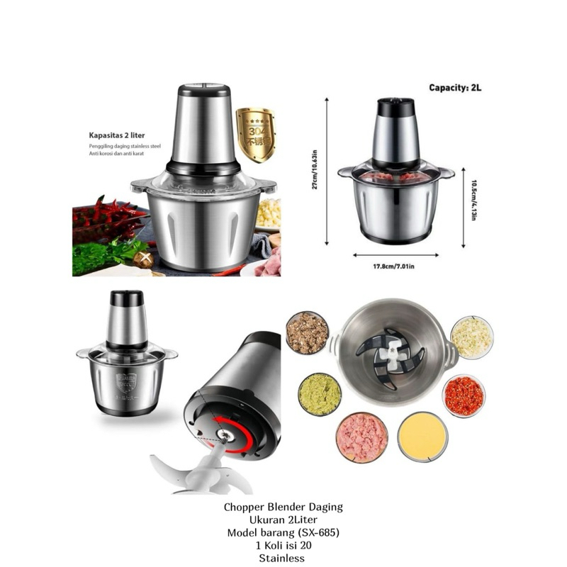 Jual Blender Daging Serbaguna Stainless steel 2L / Mesin Penggiling ...