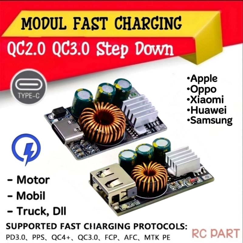 Jual Modul Fast Charging USB Type C 5V 9V 12V 30W Quick Charger QC2.0 ...