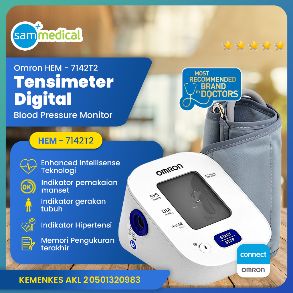 Jual Omron Tensimeter Digital + Connect Bluetooth HEM 7142T-2 / Alat Ukur Tekanan Darah / Blood ...