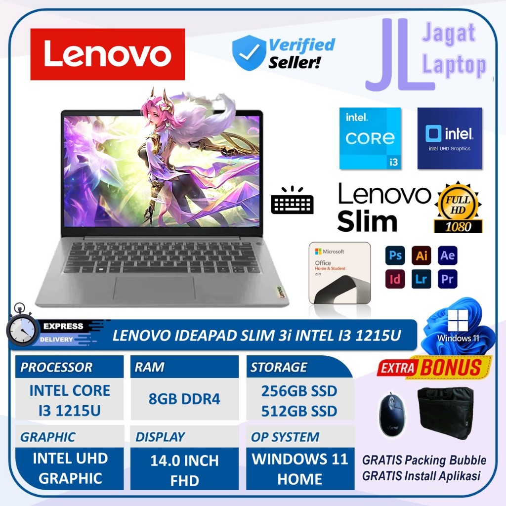 Jual Laptop Lenovo Ideapad Slim 3i 14 Intel i3 1215U 8GB 512GB SSD 14 ...
