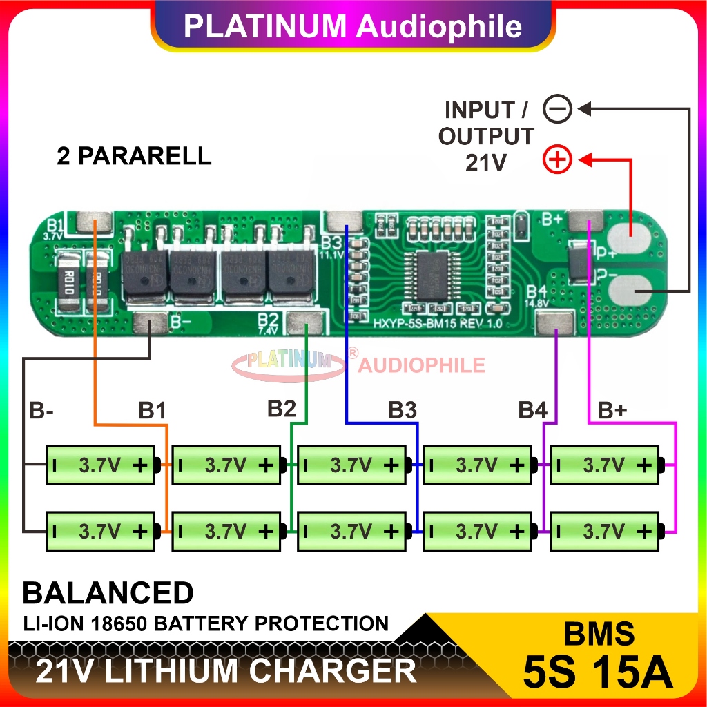 Jual BMS 5S 21V 15A Lithium Li-ion 18650 Baterai Charger Protection ...