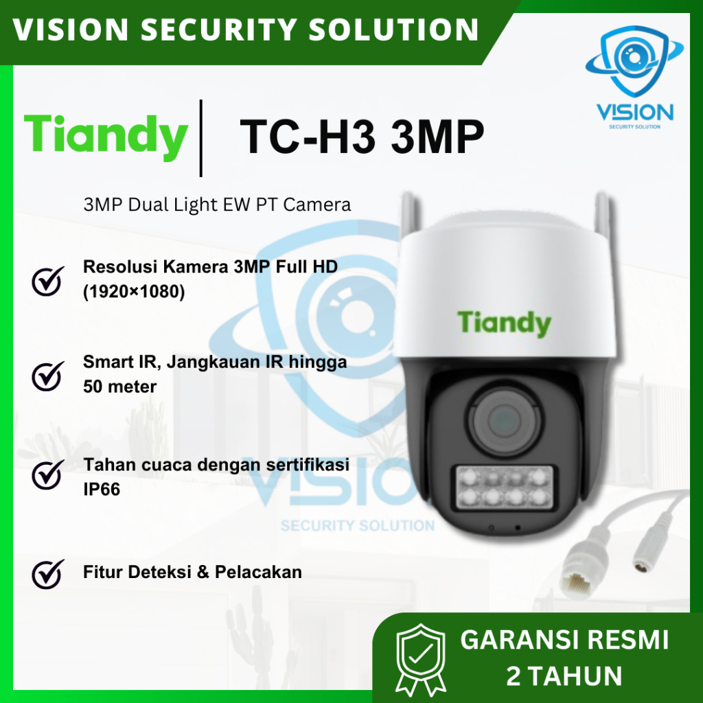 Jual Cctv Tiandy TC-H3 3MP 2K Kamera Cctv Wireless Two Way Audio Dual Light Cctv Outdoor Tiandy ...