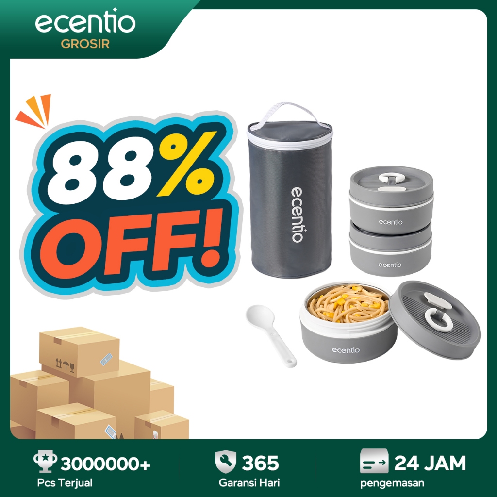 Jual 【grosir】ecentio lunch box tas set 3pcs Kotak Makan anti tumpah 304 ...