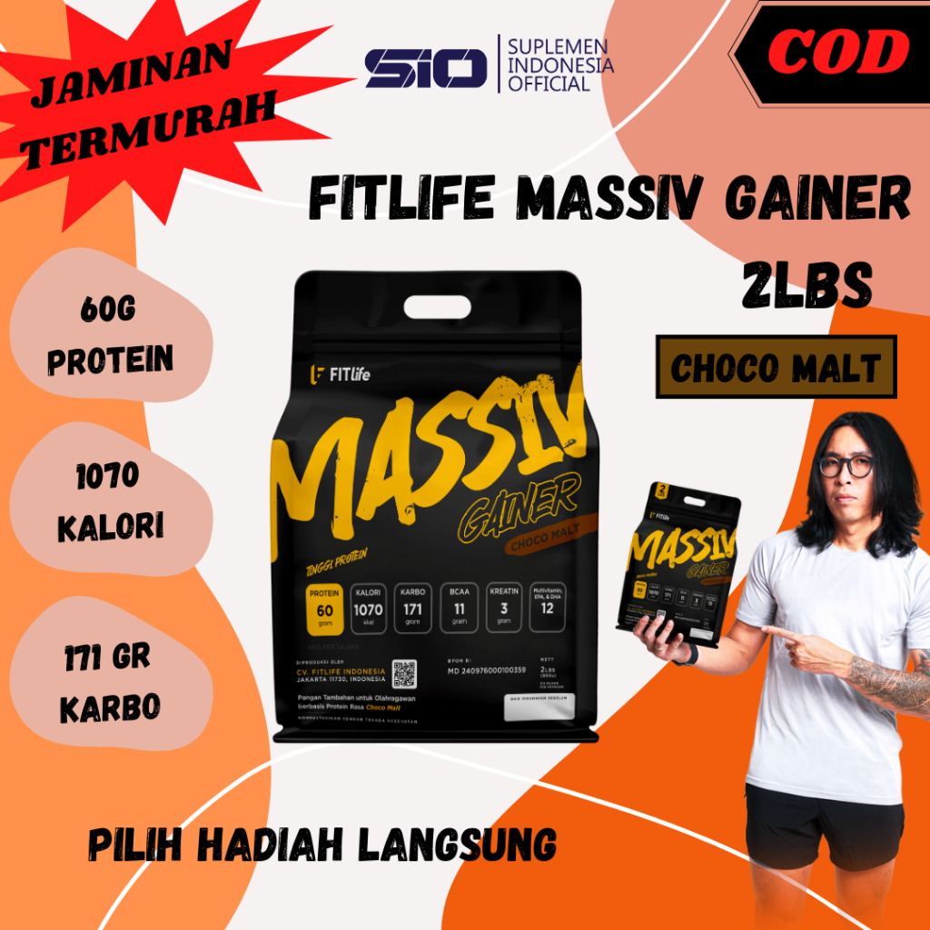 Jual FITLIFE MASSIV Gainer 900Gram 2LBS Weight Susu Penambah Berat ...