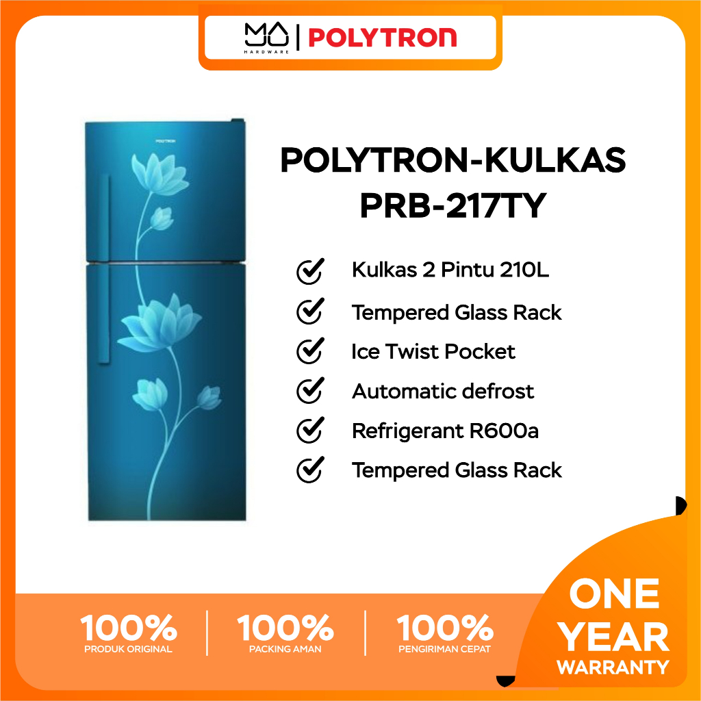 Jual Polytron PRB 219R / PRB219B Kulkas 2 Pintu Metallic 210 Liter ...