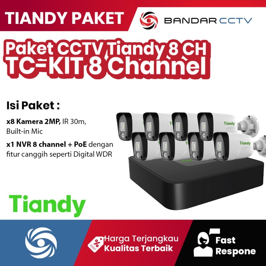 Jual Tiandy TC-KIT 8CH AK 2MP Paket IP Cam + Poe + Audio Outdoor ...