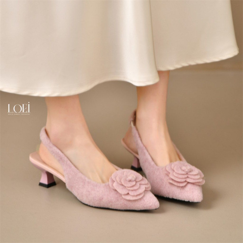 Jual LOEI Roseline Heels Floral Slingback Feminim Bunga Sepatu Hak ...