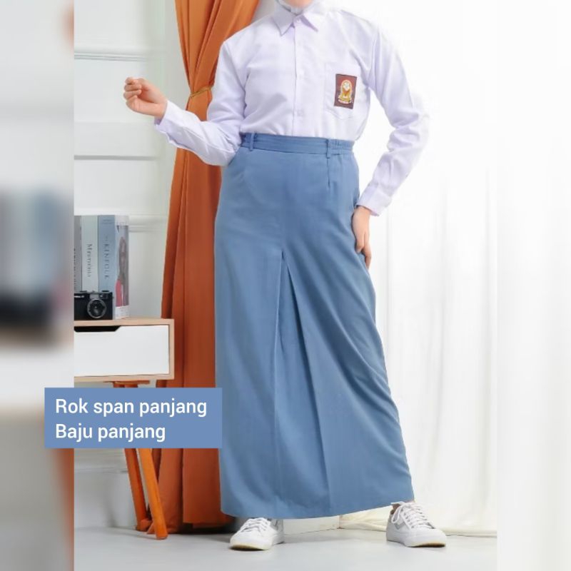 Jual setelan seragam sekolah SMA rok panjang span dan kemeja putih panjang terbaru seragam SMA ...