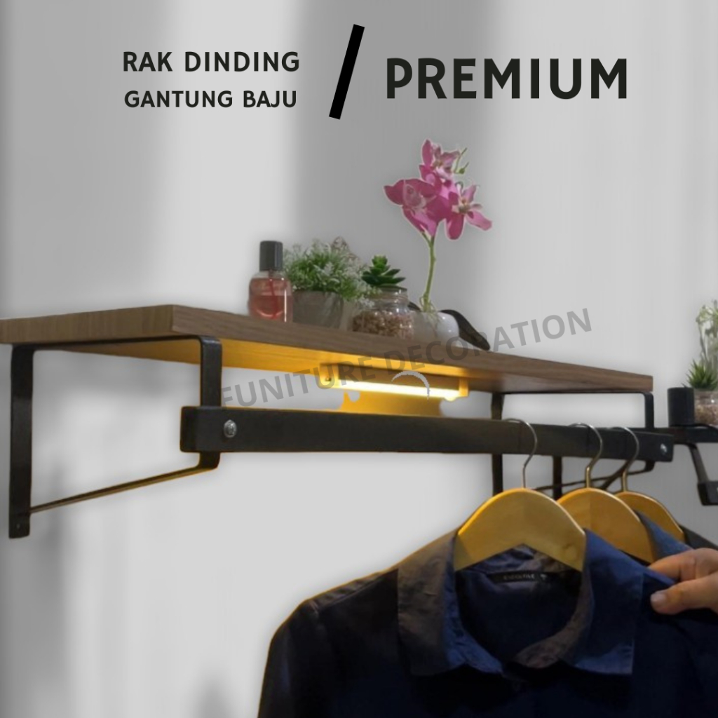 Jual Rak Ambalan Dinding 75x20cm Ambalan Kayu dengan Tiang Besi dan ...