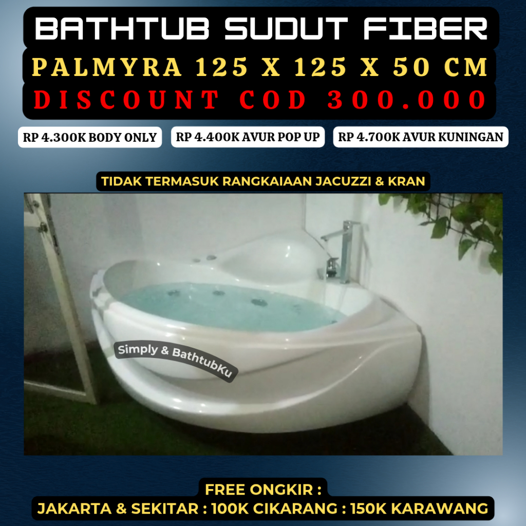 Jual Bathtub Sudut 125x125x50 Cm Palmyra Bahan Fiber Avur Sesuai ...